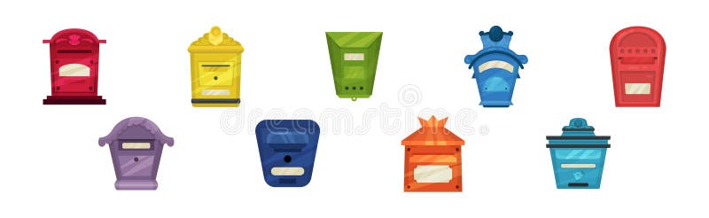 Letter Metal Post Box or Mailbox with Hole or Slot Vector Set Stock ...