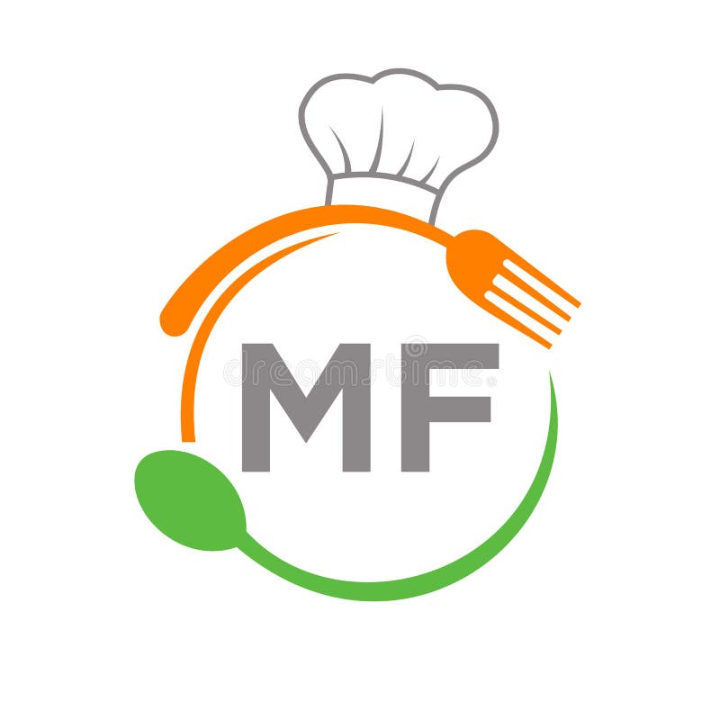 Letter MF Restaurant Logo with Chef Hat Spoon and Fork Template ...