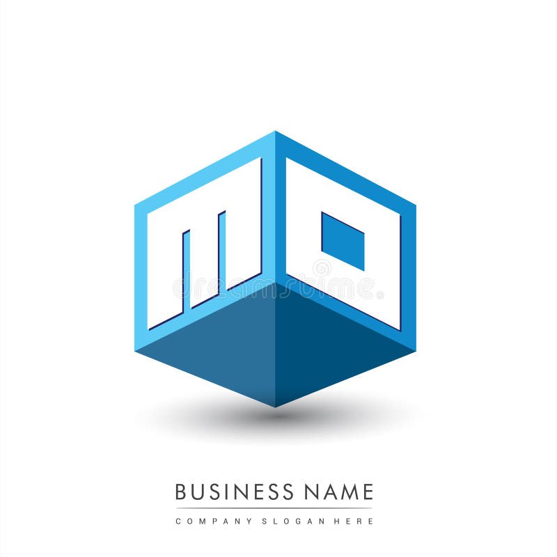 Letter MO Logo in Hexagon Shape and Blue Background, Cube Logo with ...