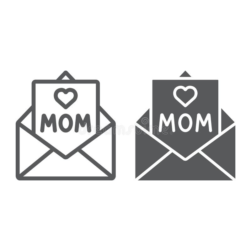 Letter for Mom Line and Glyph Icon, Mail and Card, Envelope Sign ...