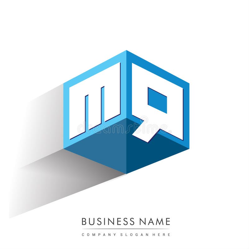 Letter MQ Logo in Hexagon Shape and Blue Background, Cube Logo with ...