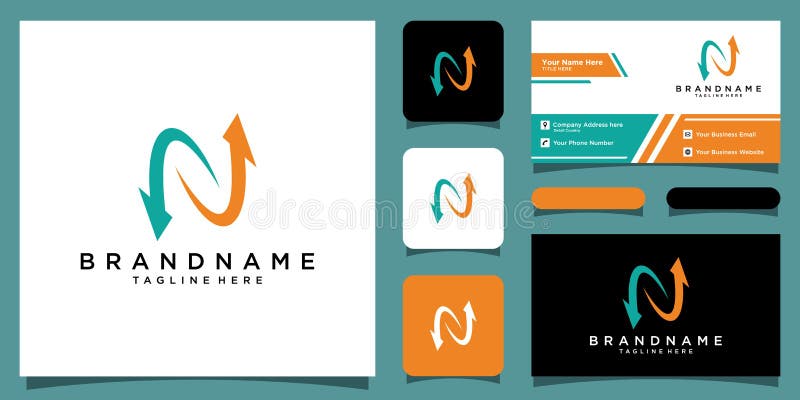 Letter N with Arrow Logo Design with Business Card Design Template ...