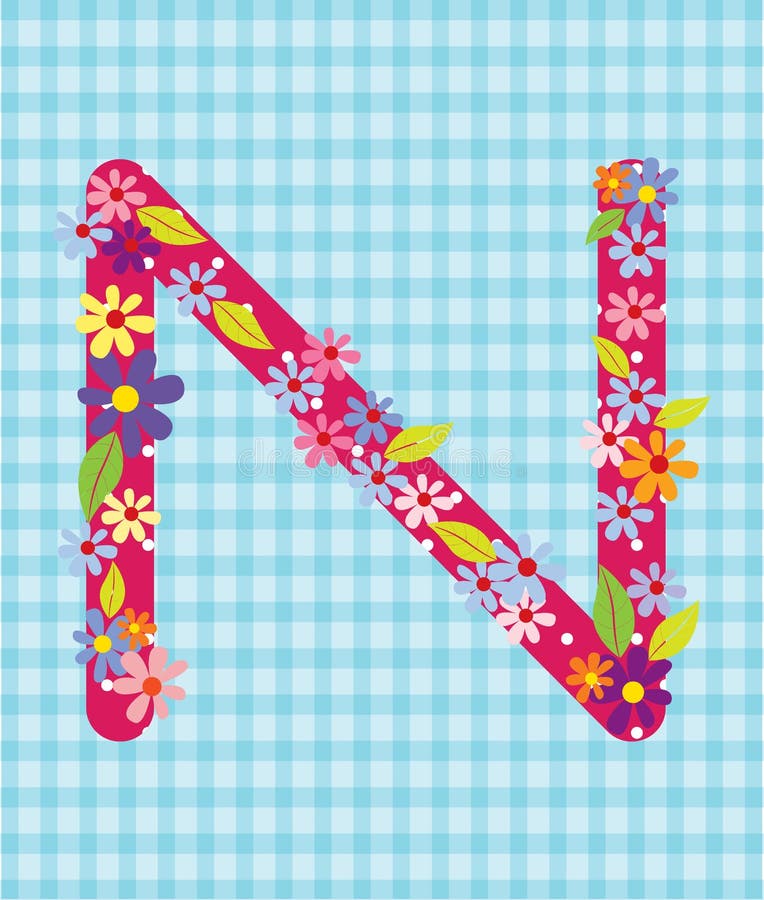 The Letter N Bright Floral Element of Colorful Alphabet in Stock Vector ...