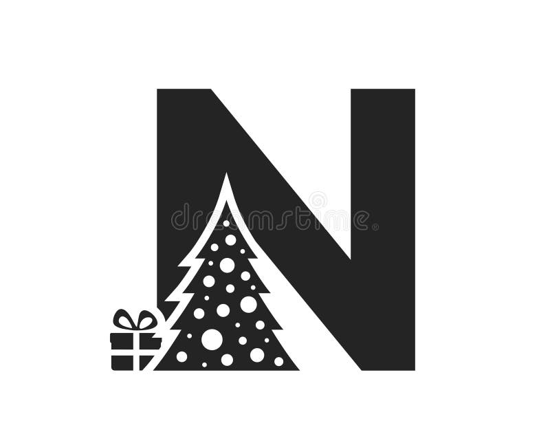 Letter N with Christmas Tree and Gift. Initial Letter for Christmas ...