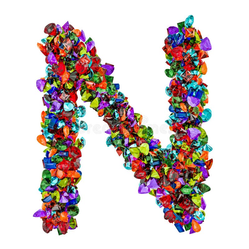 Letter N from Colored Gemstones. 3D Rendering Stock Illustration ...