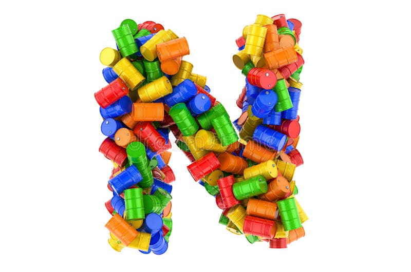 Letter N from Colored Steel Barrels, 3D Rendering Stock Illustration ...