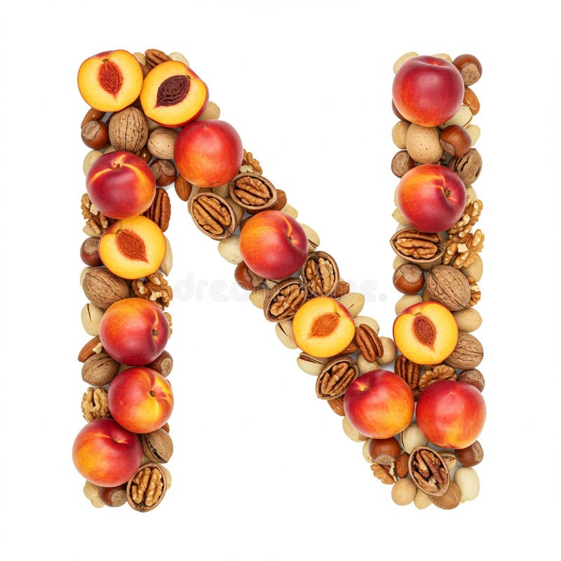 Letter "N" Composed of Assorted Nuts and Peaches. Whole and Halved ...