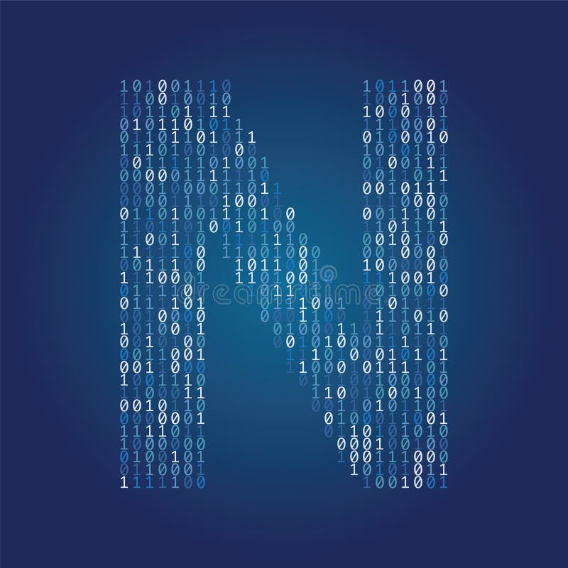 Letter N Font Made from Binary Code Digits on a Dark Blue Background ...