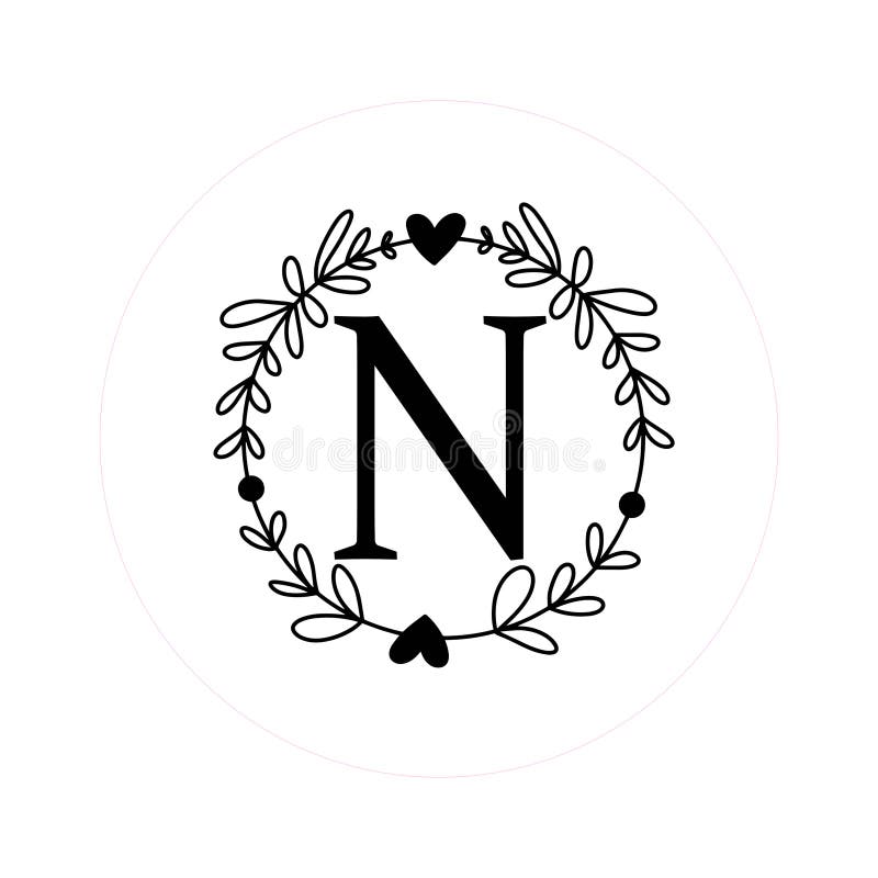 Letter "N" Initials with Round Floral Frames, Vector Monogram Logo ...