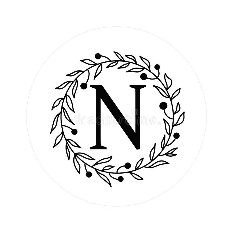 Letter "N" Initials with Round Floral Frames, Vector Monogram Logo ...