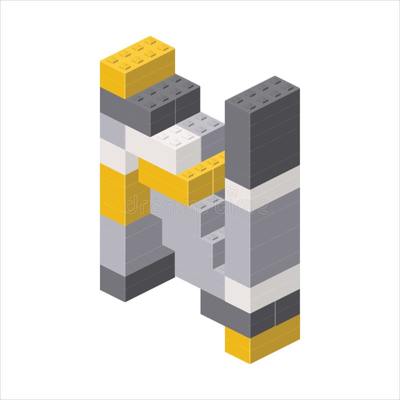 Letter N in Isometric View Assembled from Plastic Blocks. Vector Stock ...