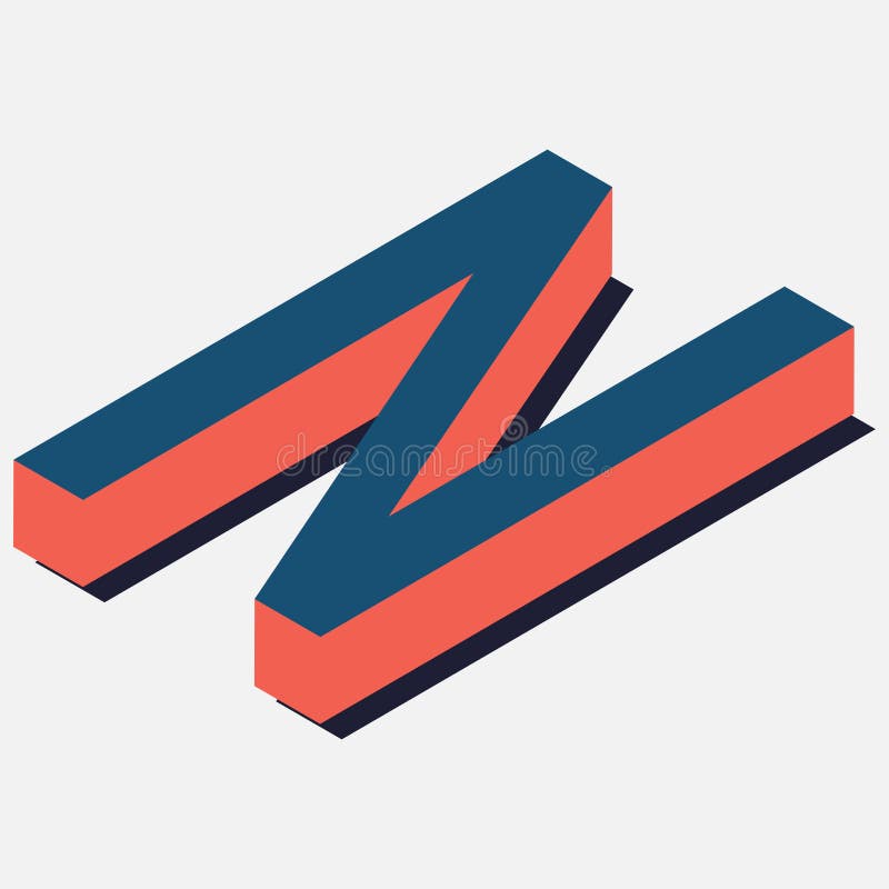 Letter in N Isometric View. Blue-orange Colors Stock Illustration ...