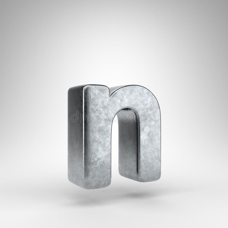 Letter N Lowercase on White Background. Gun Metal 3D Letter with Rough ...