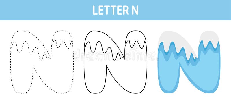 Letter N Snow Tracing and Coloring Worksheet for Kids Stock Vector ...