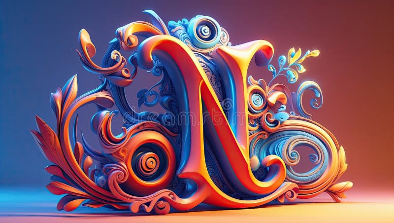 Letter N Surrounded by Ornate Decorative and Ornamental Shapes Stock ...