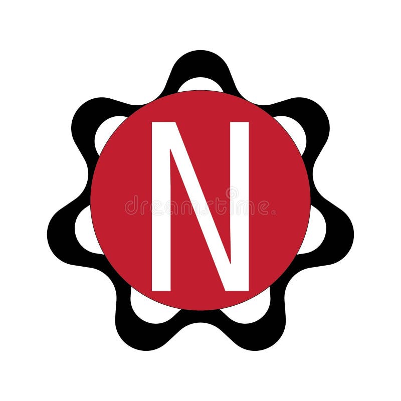 Letter N White Color with Red Circle and Black Waves Stock Illustration ...
