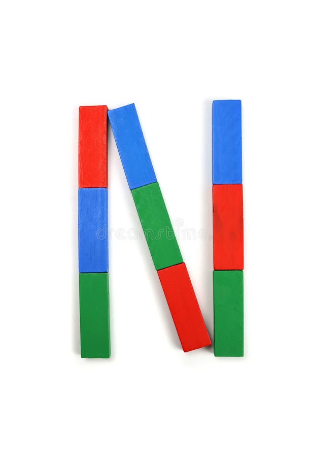 Letter N Written with Colored Wooden Blocks Isolated on White Stock ...