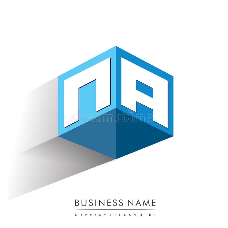 Letter NA Logo in Hexagon Shape and Blue Background, Cube Logo with ...