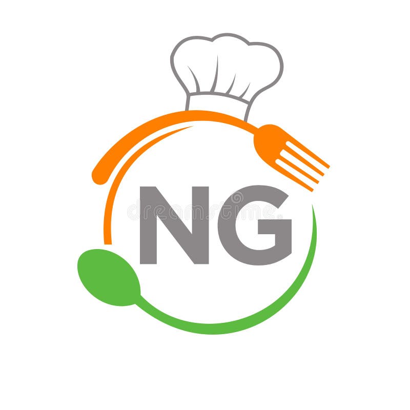 Letter NG Restaurant Logo with Chef Hat Spoon and Fork Template ...
