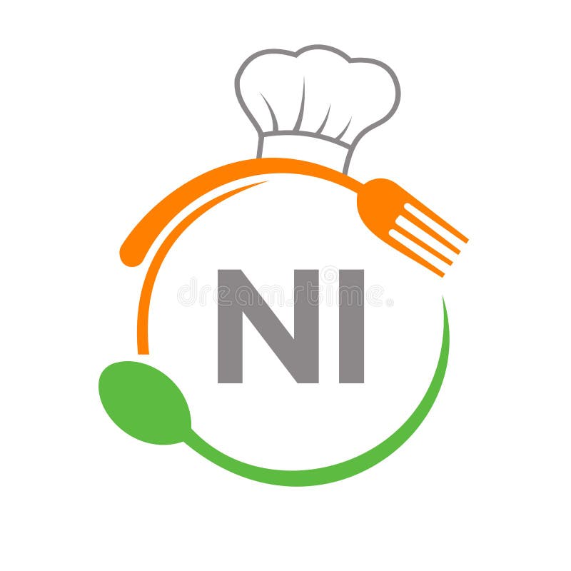 Letter NI Restaurant Logo with Chef Hat Spoon and Fork Template ...