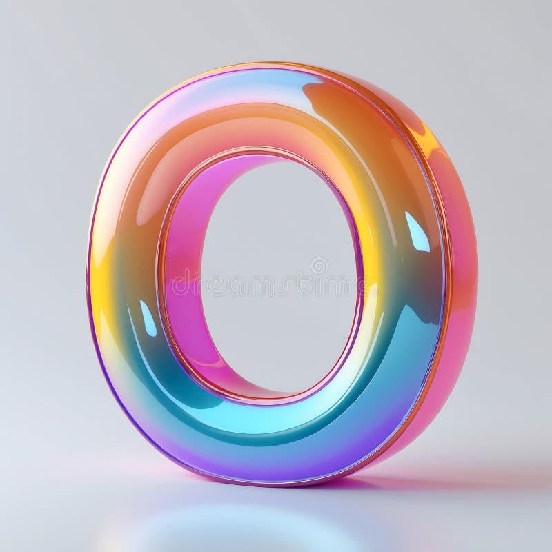 Letter O Colorful Iridescent Glossy Object on White Background Stock ...