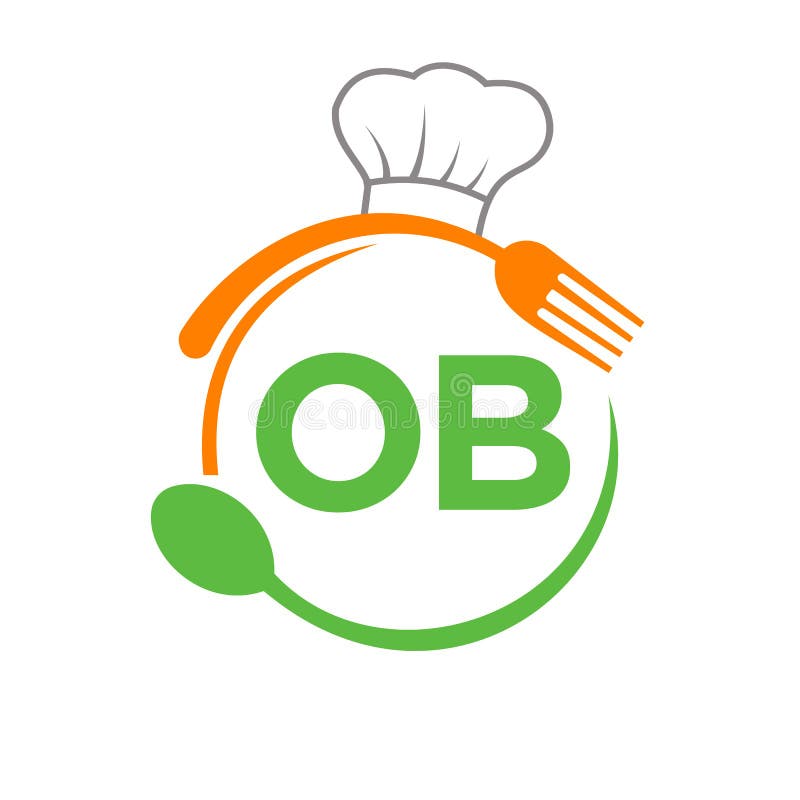 Letter OB Restaurant Logo with Chef Hat Spoon and Fork Template ...