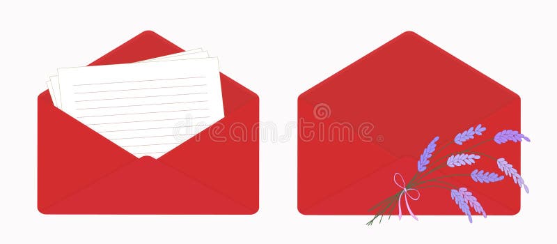 Letter in Open Red Envelope, Blank Sheets of Paper, Empty Envelope with ...