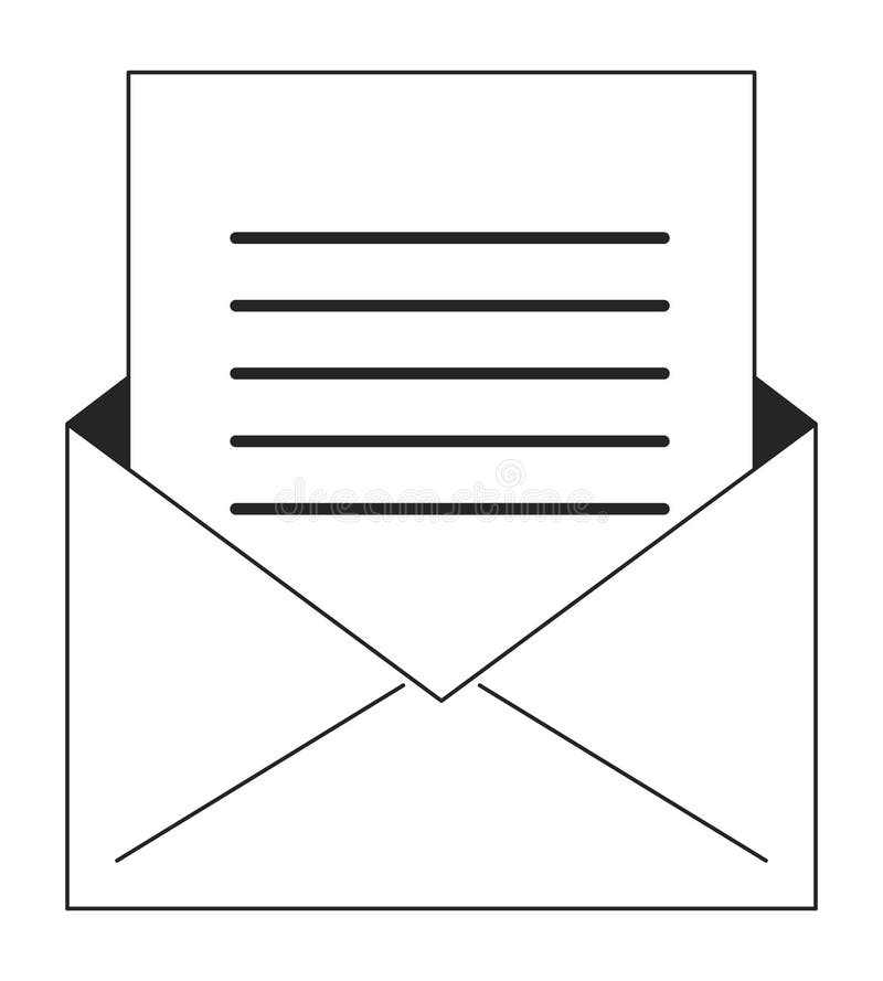 Letter in Opened Envelope Flat Monochrome Isolated Vector Object Stock ...
