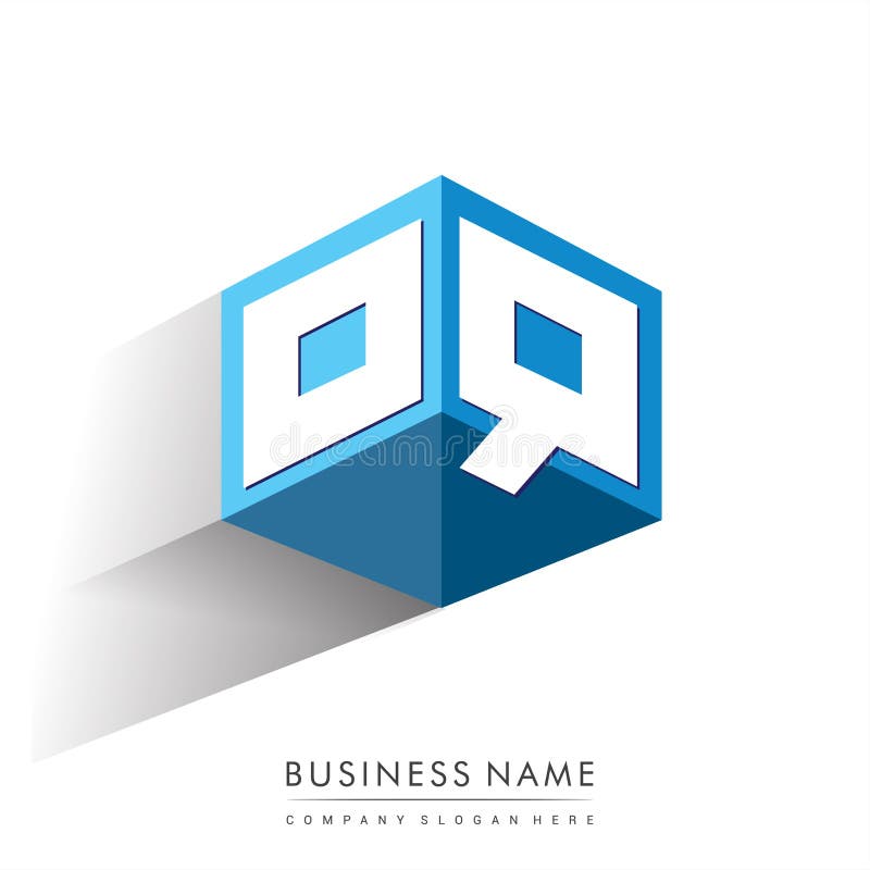 Letter OQ Logo in Hexagon Shape and Blue Background, Cube Logo with ...