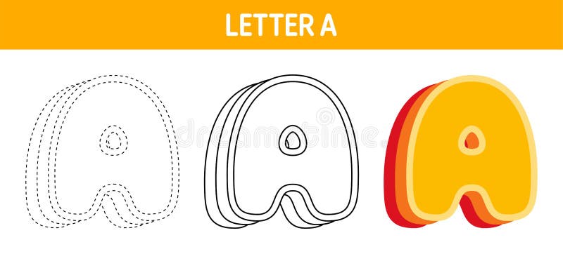 Letter a Orange, Tracing and Coloring Worksheet for Kids Stock ...