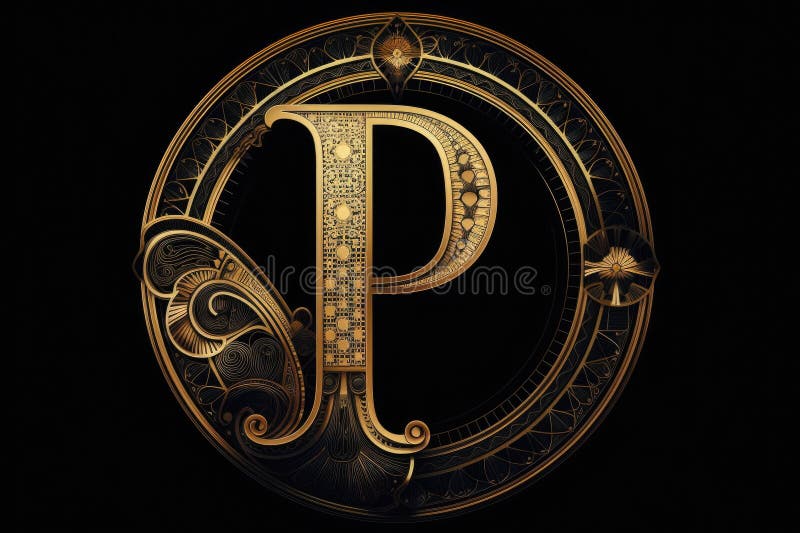 Letter P, Art Deco Style, on Black Background Stock Illustration ...