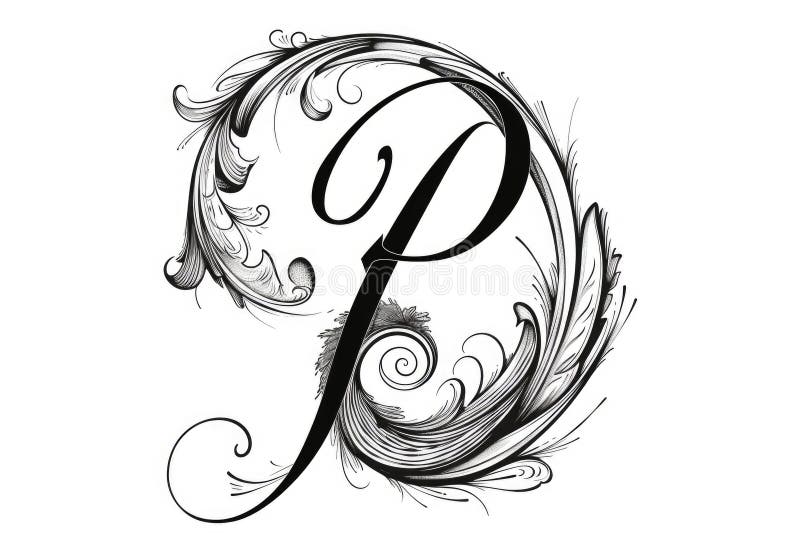 Letter P, Calligraphic Style, on White Background Stock Image - Image ...