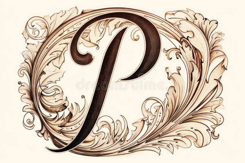 Letter P, Calligraphic Style, on White Background Stock Image - Image ...