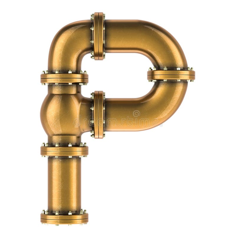 Letter P from Copper, Bronze or Brass Pipes, 3D Rendering Stock ...