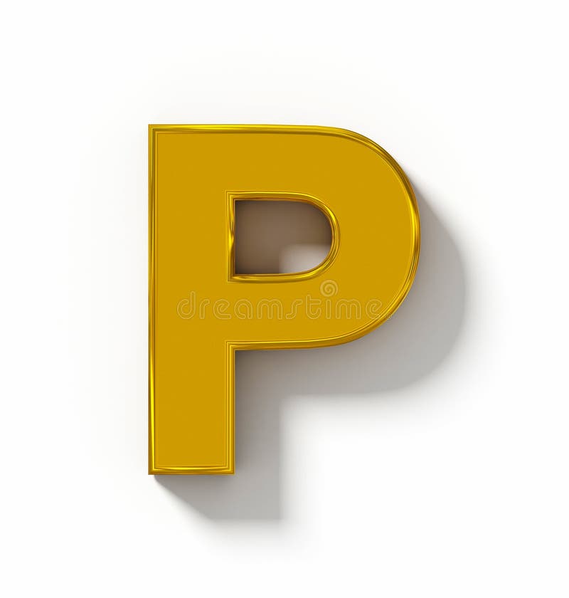 Letter P 3D Golden Isolated on White with Shadow - Orthogonal Pr Stock ...