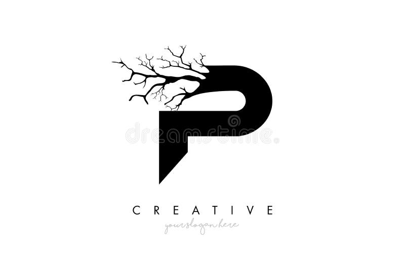 Letter P Design Logo with Creative Tree Branch. P Letter Tree Icon Logo ...