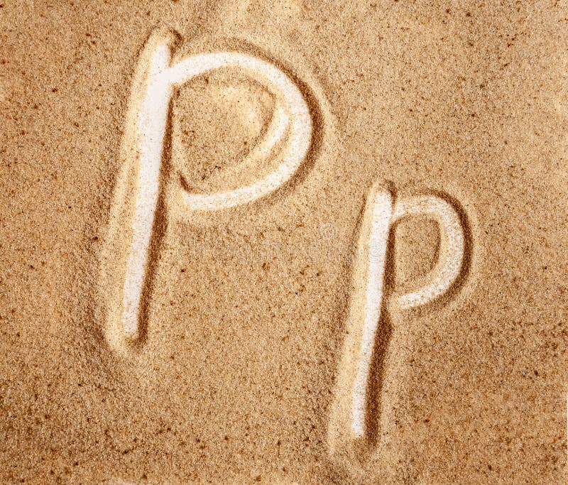 Letter P. English Handwritten Alphabet in the Sand Stock Image - Image ...