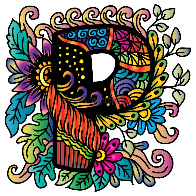 Letter P in Ethnic Style with Floral Ornament. Stock Vector ...