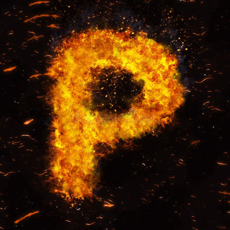Letter P Flame Explosion Shape with Embers and Sparks Stock ...