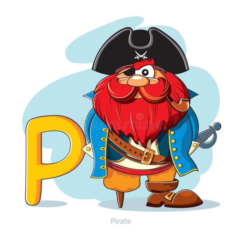 Letter P with funny Pirate stock vector. Illustration of cute - 50887274