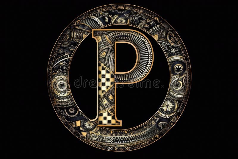 Letter P, Geometric Patterns Style, on Black Background Stock ...