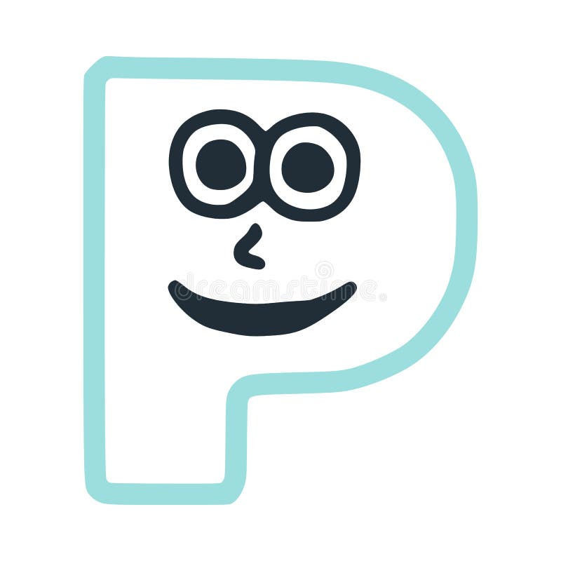 Letter P Happy Eccentric Smiling Character Stock Vector - Illustration ...