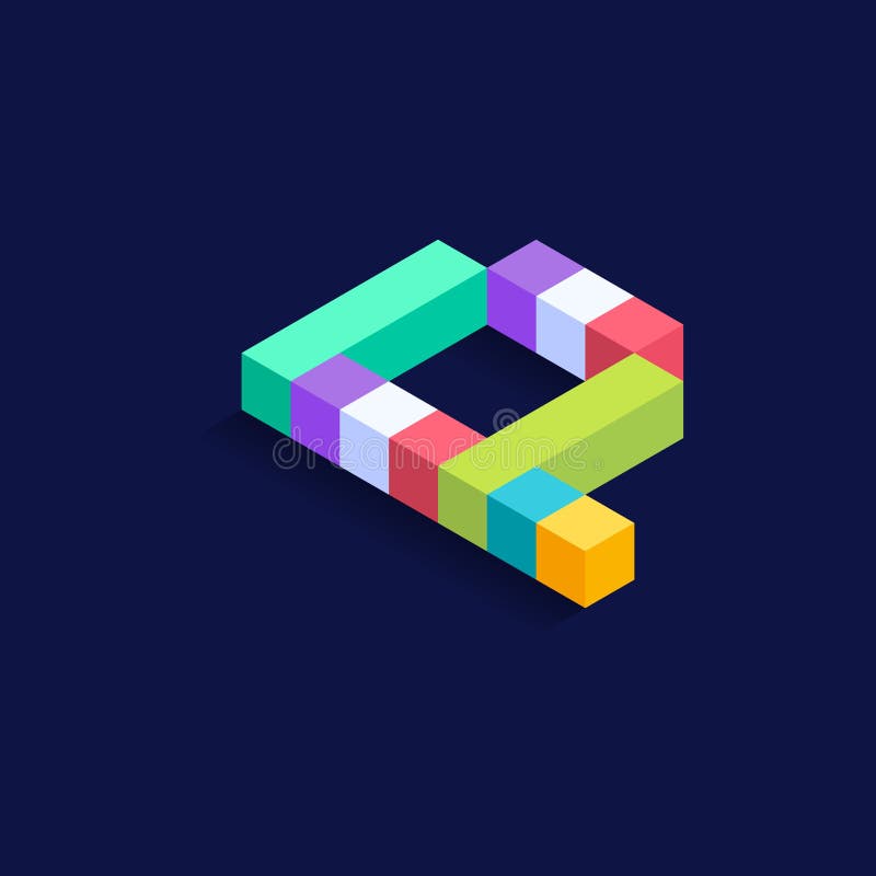 Letter P Isometric Colorful Cubes 3d Design, Three-dimensional Letter ...