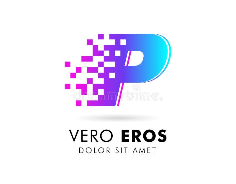 Letter P Logo Design Template. Letter P Logo in Pixel Motion Style with ...