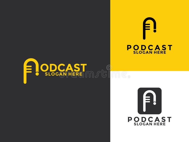 Letter P and Mic Podcast Logo Design Vector on Flat Style, Podcast Logo ...