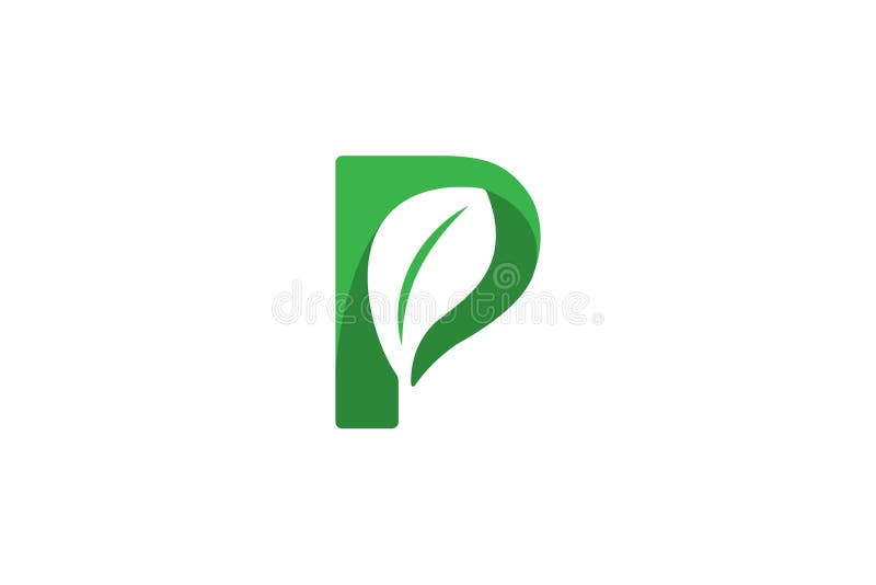 Letter P Fresh Green Nature Logo with Leaf Negative Space Element ...