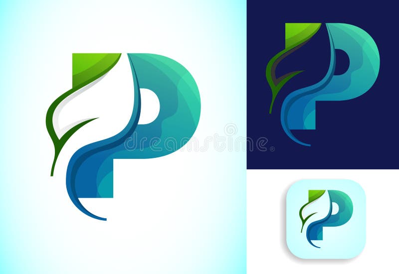 Letter P with Negative Space Leaf Logo Vector Template. Gradient Logo ...