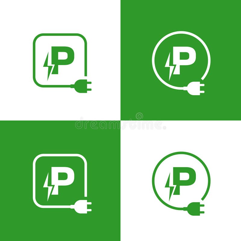 Letter P with plug icon stock vector. Illustration of socket - 312878415