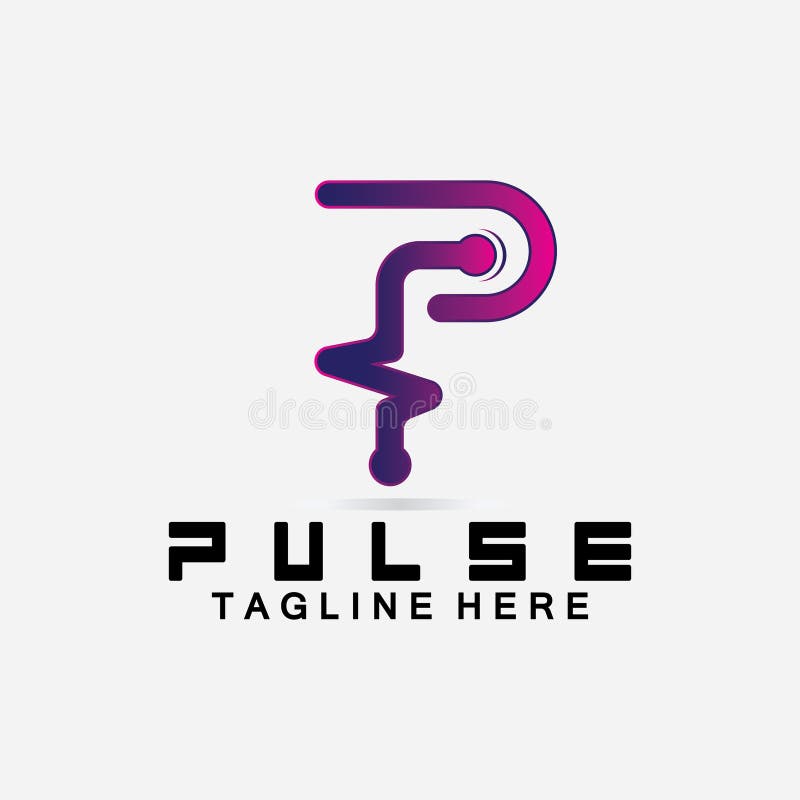 Letter P Pulse Line Logo Design Vector Illustration. Design Combining ...