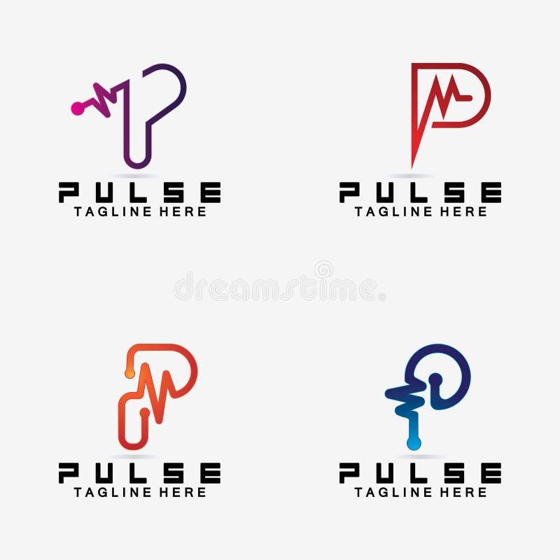 Letter P Pulse Line Logo Design Vector Illustration. Design Combining ...